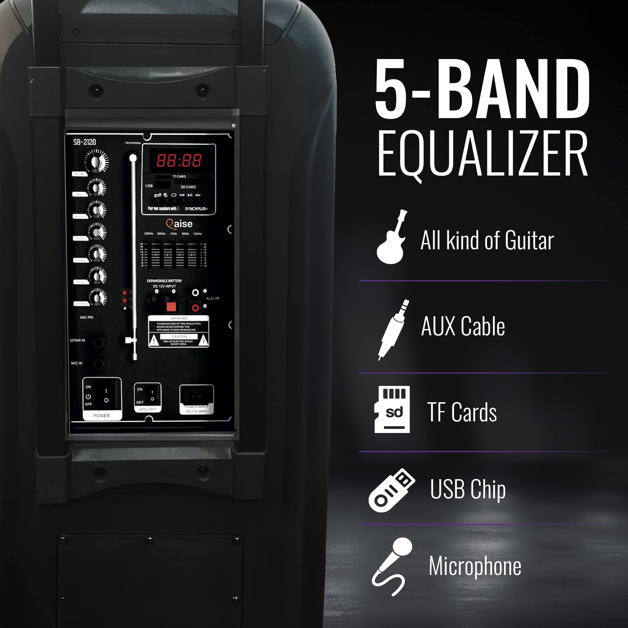 QAISE Portable Bluetooth Speaker & Karaoke Machine - Portable PA System with Wireless Mic, Professional Dual 10β Subwoofer with Lights, 7h Play time, 5000 Watts Peak Power - SonicBoomer X-BASS