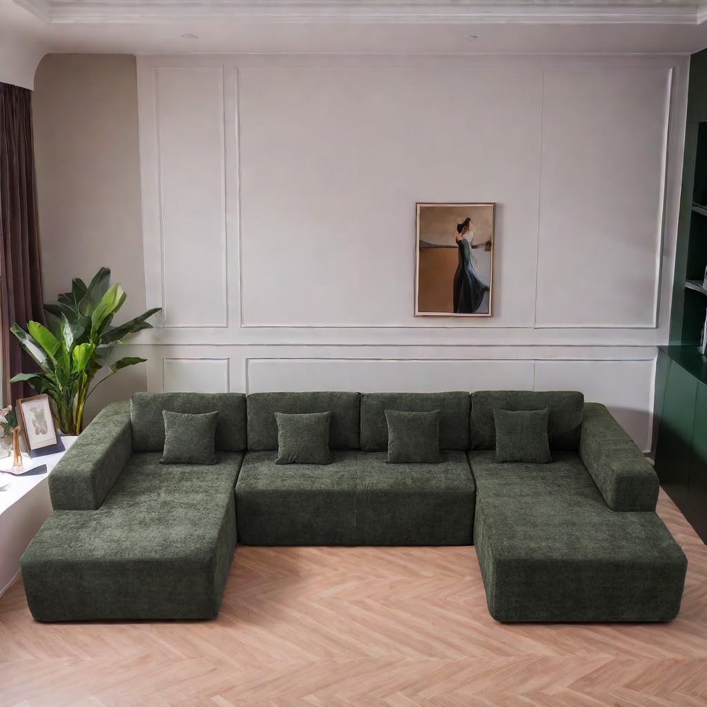 ChicFurnit Couch, U-Shaped Sectional Sofa, Modular Sectional Sofa with Plush Cushions, Reversible Sofa Couch with Supportive Backrests, Sectional Couches for Living Room, Green