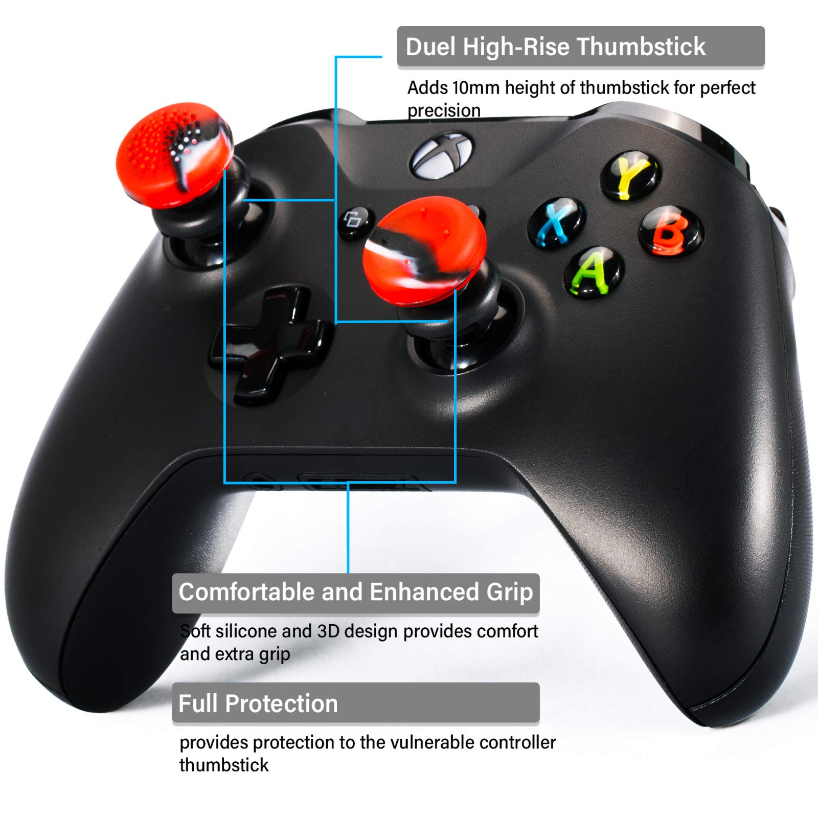 Playrealm FPS Thumbstick Extender & 3D Texture Rubber Silicone Grip Cover 2 Sets for Xbox Series X/S & Xbox One Controller(Camouflage Red)