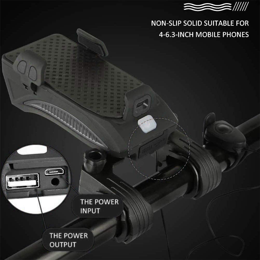 Bicycle Headlight Bike Lights USB Rechargeable 4 in 1 Multifunction Bicycle Headlight with Mobile Phone Stand 4000 MAH Power Bank 130 dB Speaker 400 Lumen IPX65 Waterproof Bike Headlight