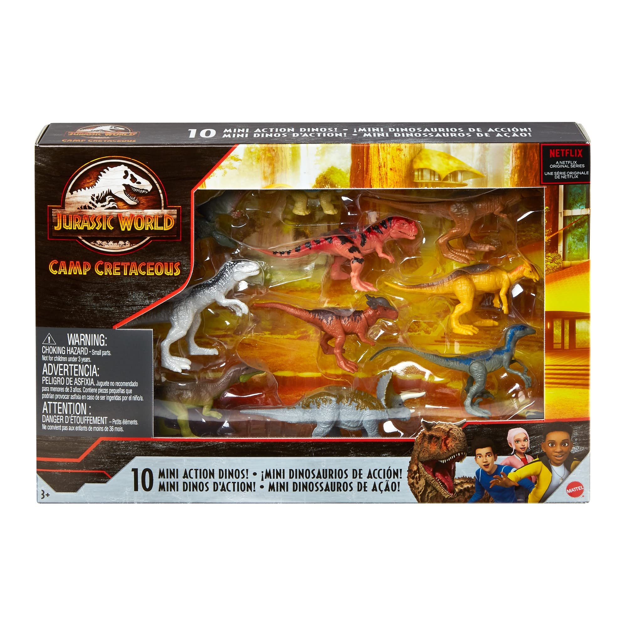 Mattel Jurassic World Camp Cretaceous Multipack with 10 Mini Dinosaur Action Figures, Realistic Sculpting & One or More Movable Articulation Points Iconic to Its Species, 4 Years Old & Up