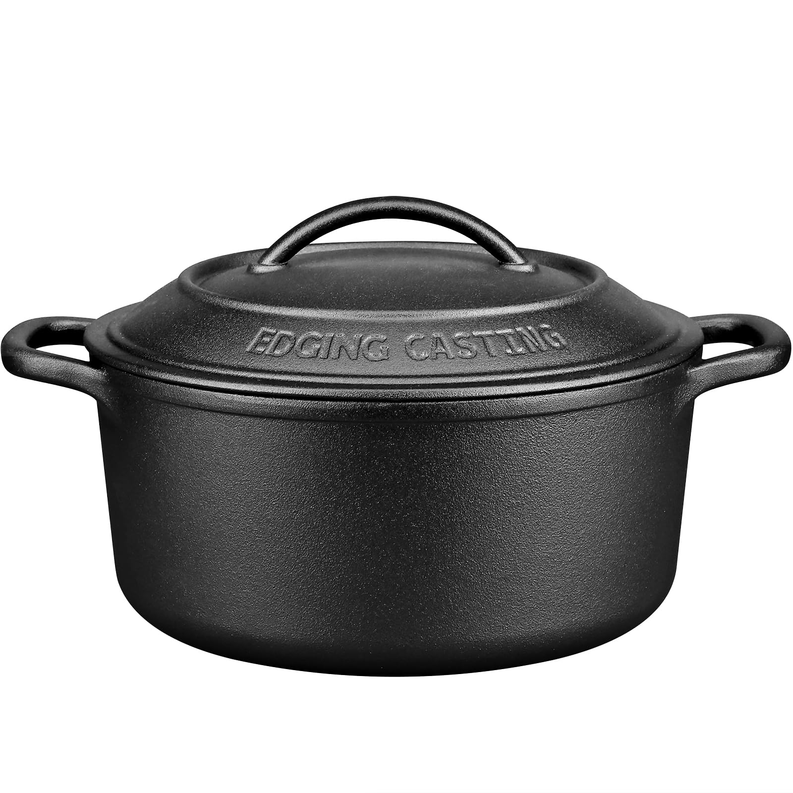 EDGING CASTING Pre-Seasoned Cast Iron Dutch Oven Pot with Lid Dual Handle, Round 5 Quart, Black