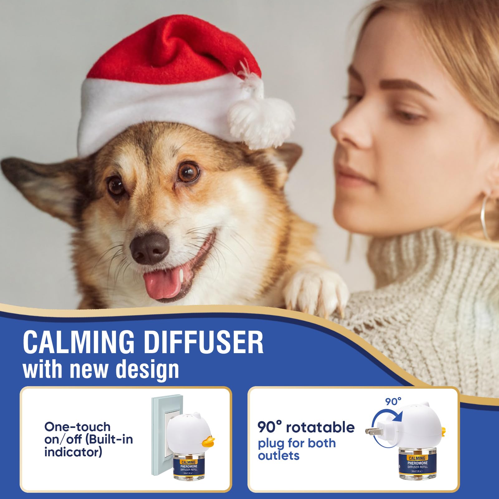 Dog Pheromone Calming Diffuser 4 In 1 Appeasing Pet Pheromones Diffuser to Calm Kit (Plug in+ 3 Pack 48ml Refill) for Anxiety Relief Reduce Barking Aggression Fighting Stress 90 Day Supply(Orange)