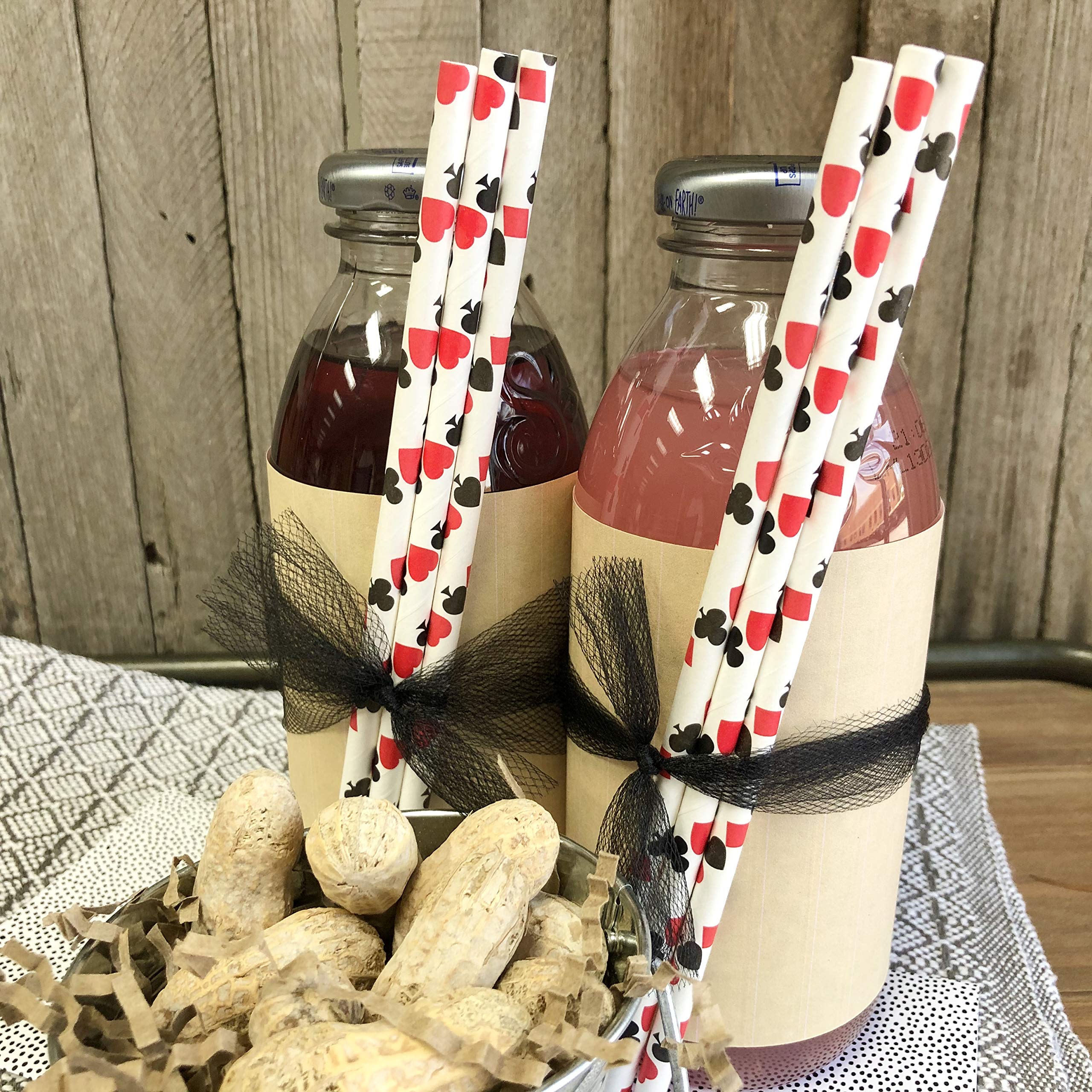 Casino Card Night Theme Paper Straws - Red Black White - 50 Pack