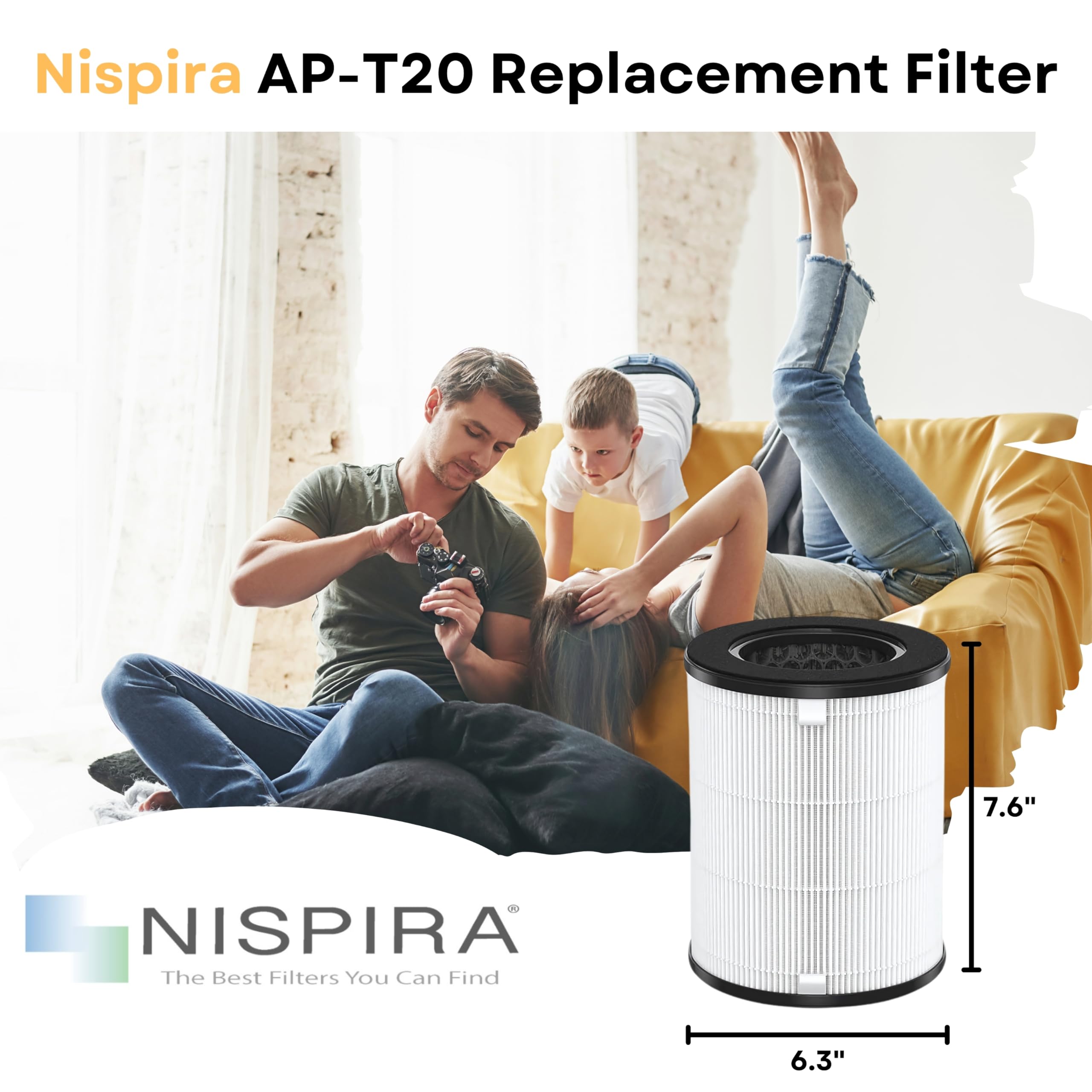 Nispira AP-T20FL True HEPA Replacement Filter Compatible with TotalClean 360° Tower Air Purifier AP-T20 AP-T20WT, 4 Pack