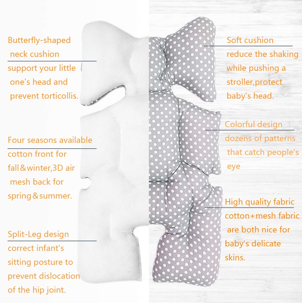 Baby Seat Pad Liner for Stroller, Breathable 3D Air Mesh Cotton Cushion Pad (Gray Point)