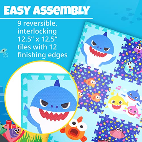 Baby Shark's Big Show! Kids Foam Mat, Interlocking Puzzle Non Slip Exercise Play Mat Flooring Tiles, Multi, 36 x 36 Inches, 9 Tiles