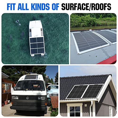 ECO-WORTHY Flexible Solar Panel 130 Watt 12 Volt Monocrystalline Semi-Flexible Bendable for Off- Grid System Motorhome, RV, Caravan, Camper, Boats, Roofs, Uneven Surfaces