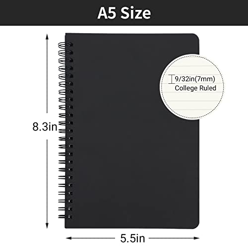 EUSOAR Spiral Lined Notebook, A5 3packs 5.5"X8.3" 120 Pages Hardcover Lined Travel Writing Journal, Notepad Sketchbook, Students College Office Business Subject Diary Ruled Spiral Book Journal-Black