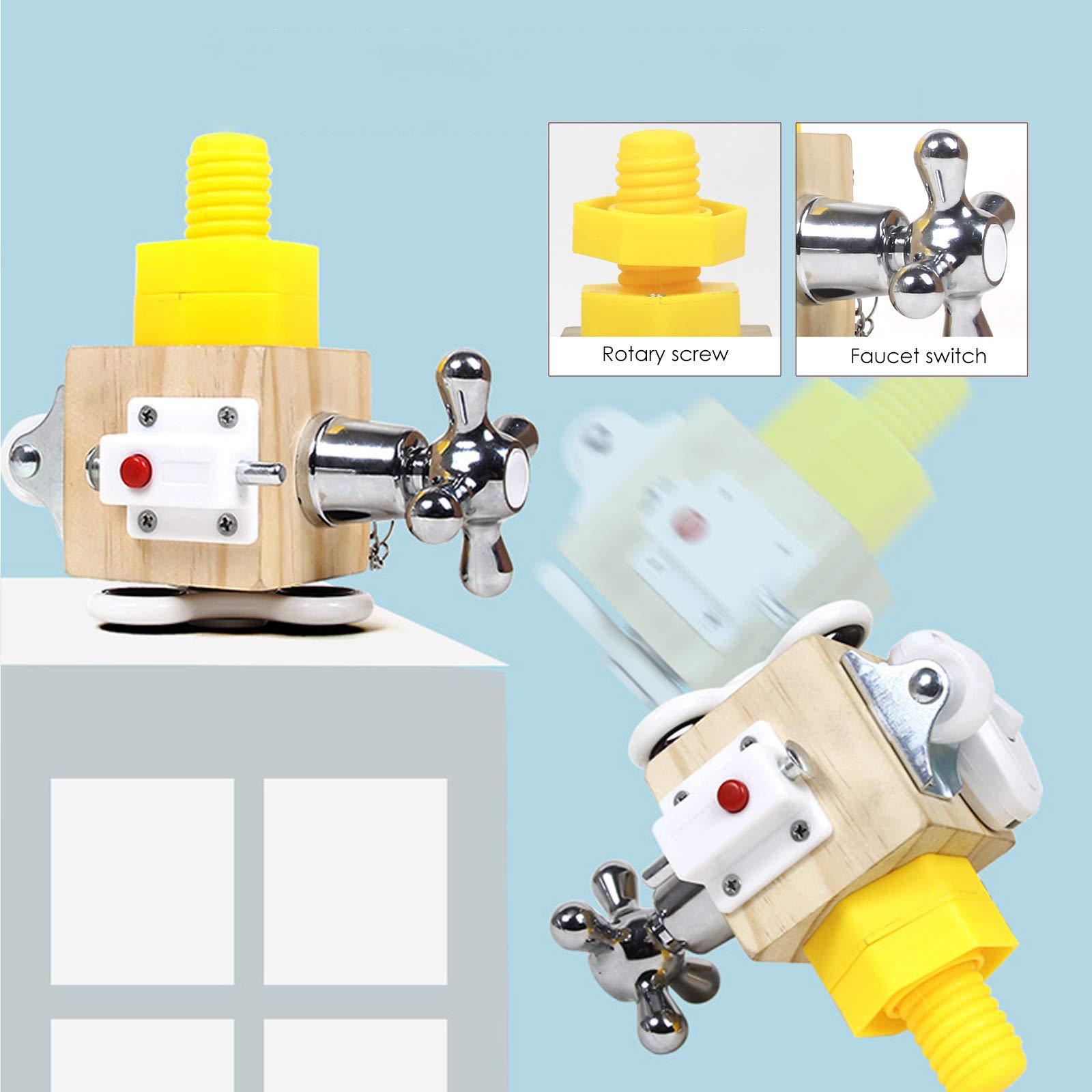KEBEGE Busy Cube for Kids,Busy Board for Toddlers Fidget Toy Cube Wooden Sensory Board, Montessori Busy Board for Toddlers, Switch Function Early Learning, Learning Toy for Airplane or Car Travel