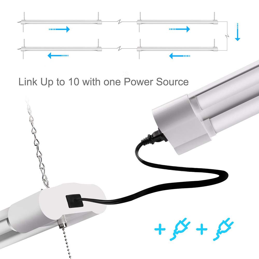 Baltoro 40w LED 4800 Lumen Double Tubes Utility Shop Light 5000K Daylight UL 100w Equivalent Pull on/Off Switch. Garage, Warehouse, Workshop Linkable to 10 (1 Pack)