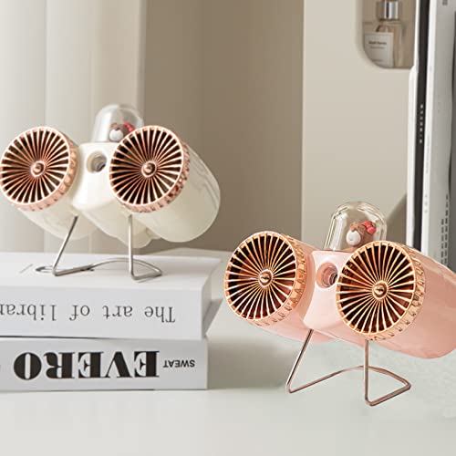 Mini Portable Fan, Dual Head with 3 Speeds Strong Wind, Personal USB Air Conditioner Humidifier Mini Cooling Fan 7 Colorful Nightlight for Home Travel,Office,and Camping, Outdoor(Beige)