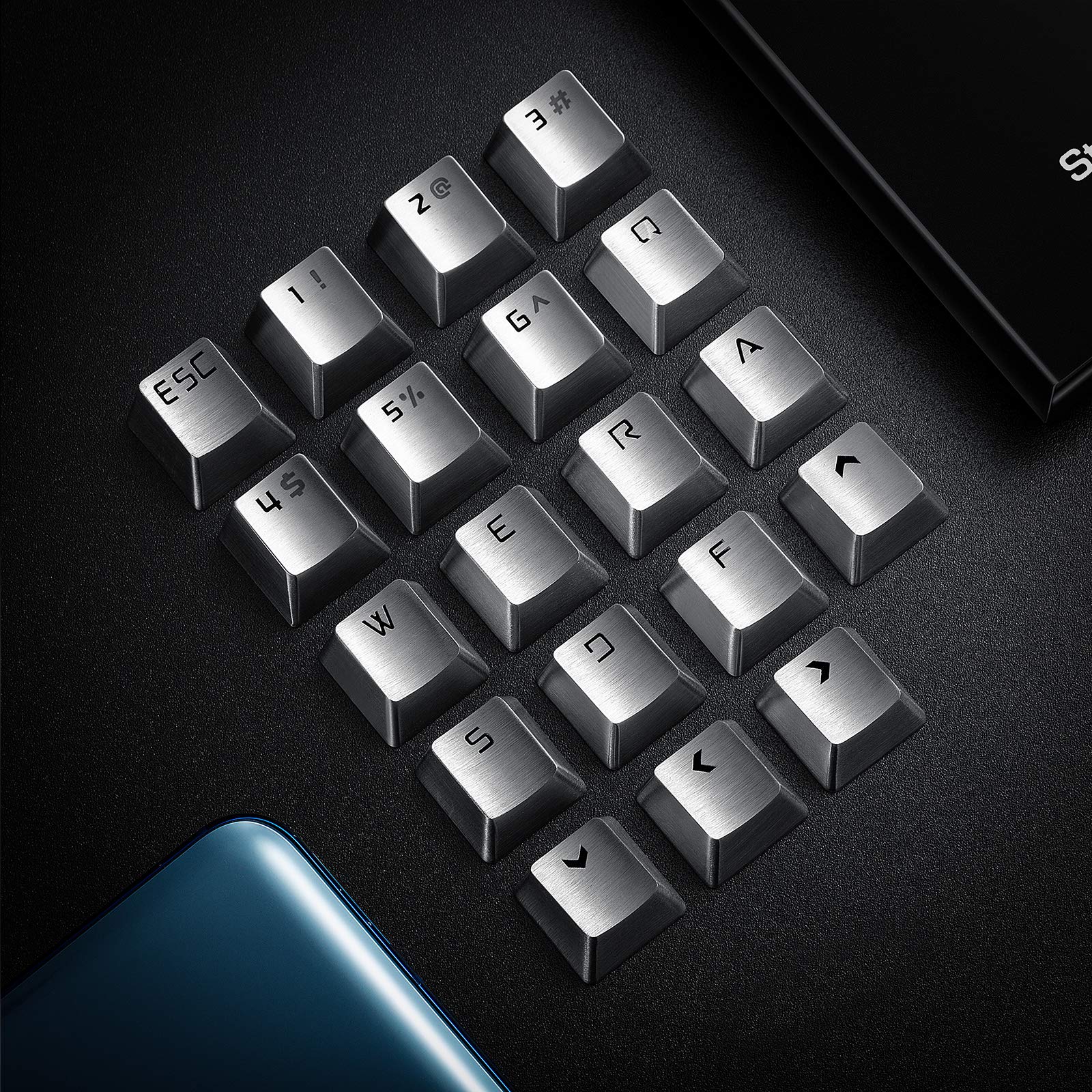 Hallsen Metal Keycaps Mechanical Gaming Keyboard WASD Keycaps for FPS & MOBA, Upgraded Stainless Steel Custom 60% Keycaps Kit with Key Puller for Mechanical Keyboard Cherry Mx Switches (Silver)