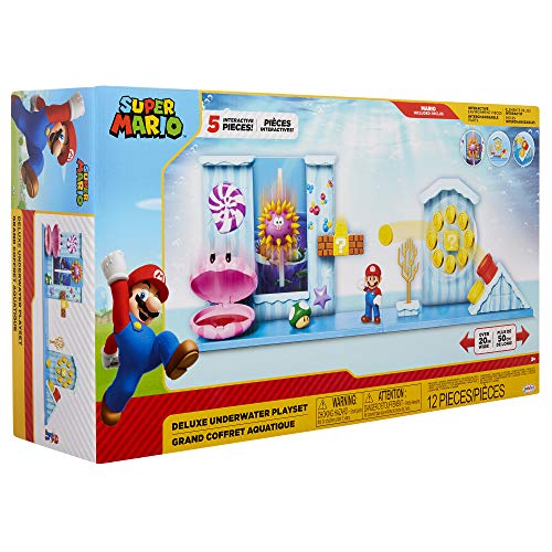 Nintendo Super Mario Deluxe Underwater Playset with 5 Interactive Environmentpiece β Includes 2.5β Mario Figure, 1-Up Mushroom Accessory & Warp Pipe Coin Launcher