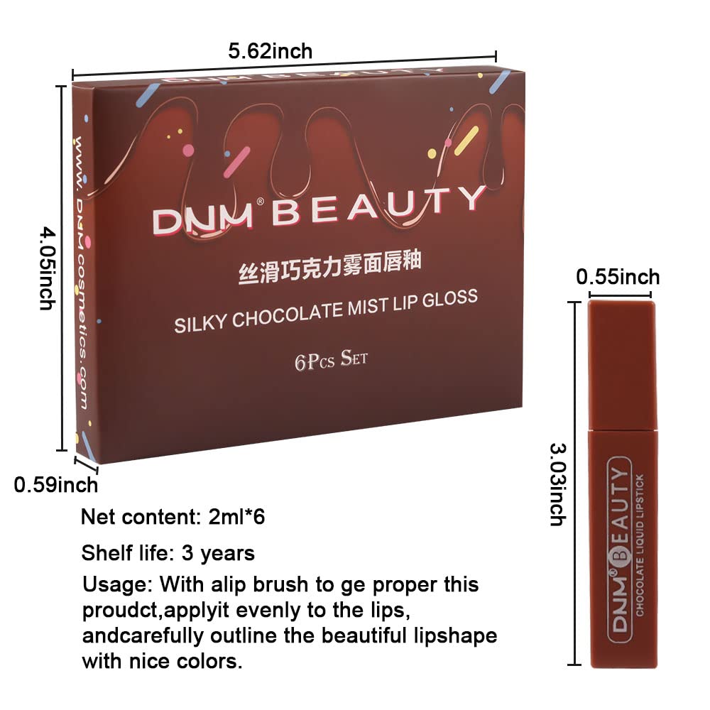 HAOYA 6 Pcs Chocolate Matte Lipstick Lipgloss Lip Gloss Stain Makeup Set, Deep Dark Red 24 Hour Stay on Matte Lipstick Long Lasting labiales matte mate larga duracion 24 horas originales Set02