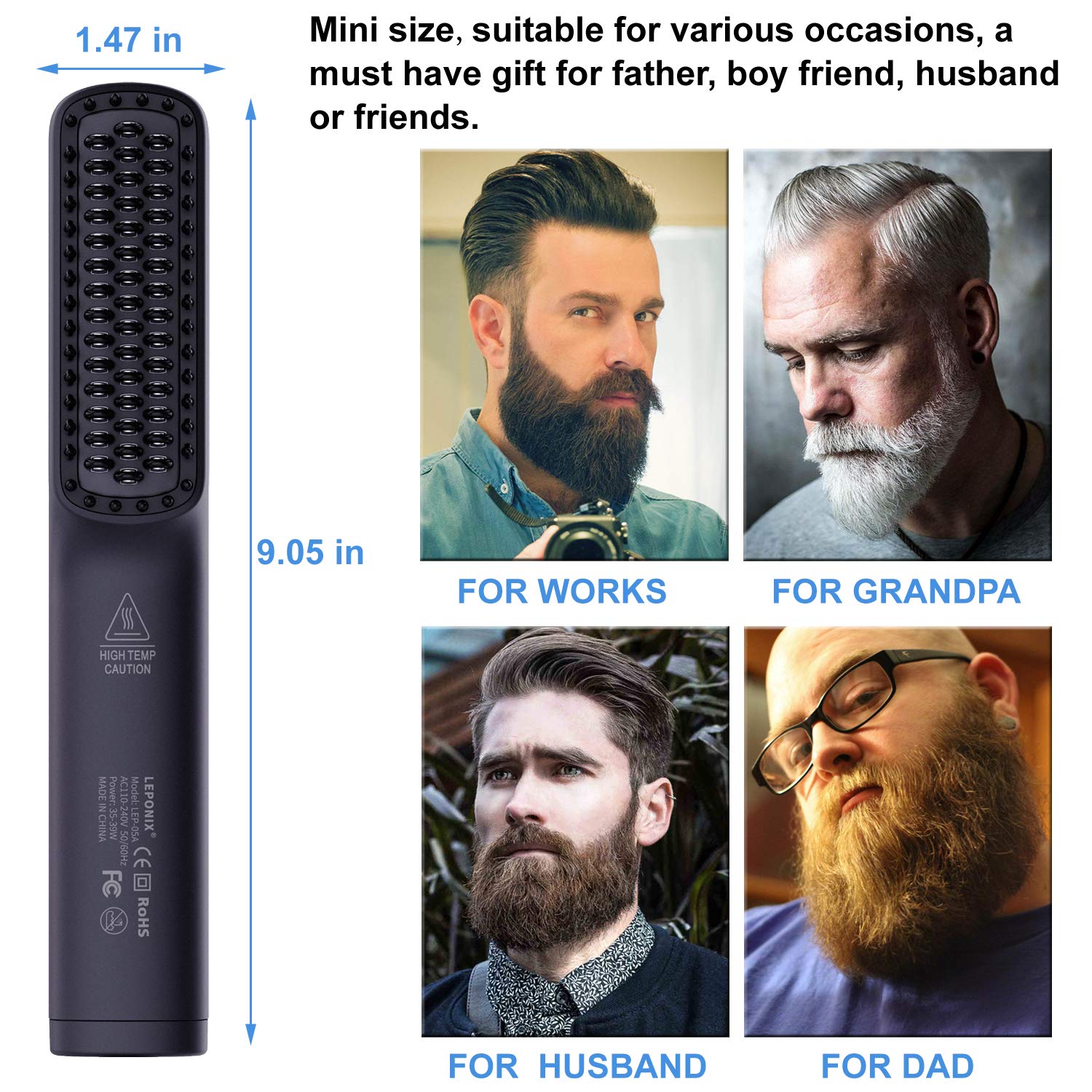 Beard Straightener Heated Beard Brush,Ionic Hair Beard Straightener Brush w/Free Beard Growth Oil/Beard Balm/E-Book Men Hair Straightener Beard Comb Beard Grooming kit for men Dad Him