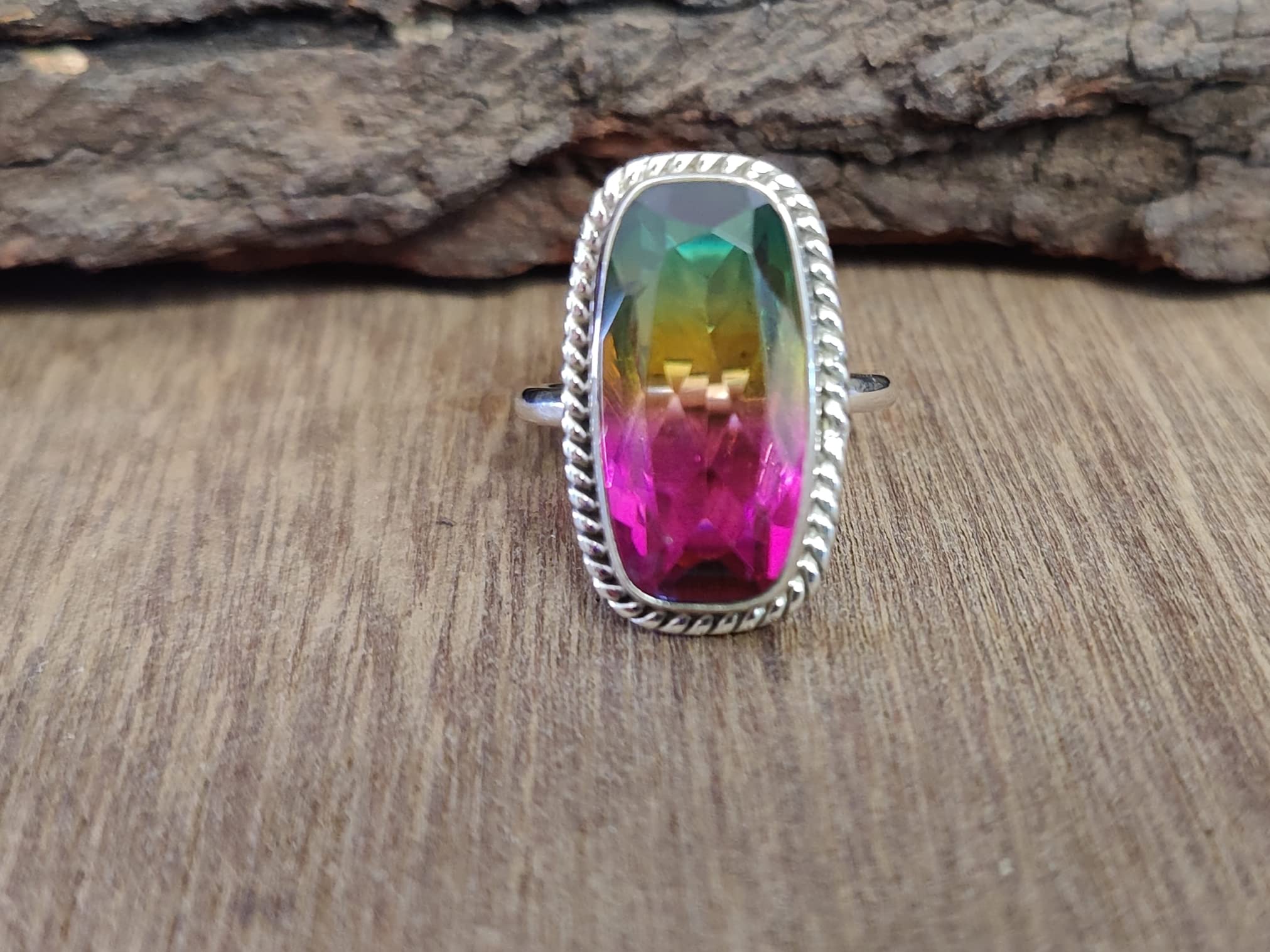 Boho Ring, Watermelon Tourmaline Ring, Rings for Women, 925 Solid Sterling Silver Ring, Tourmaline Quartz Ring, Handmade Jewelry, Statement Ring, Gift for Her (8)