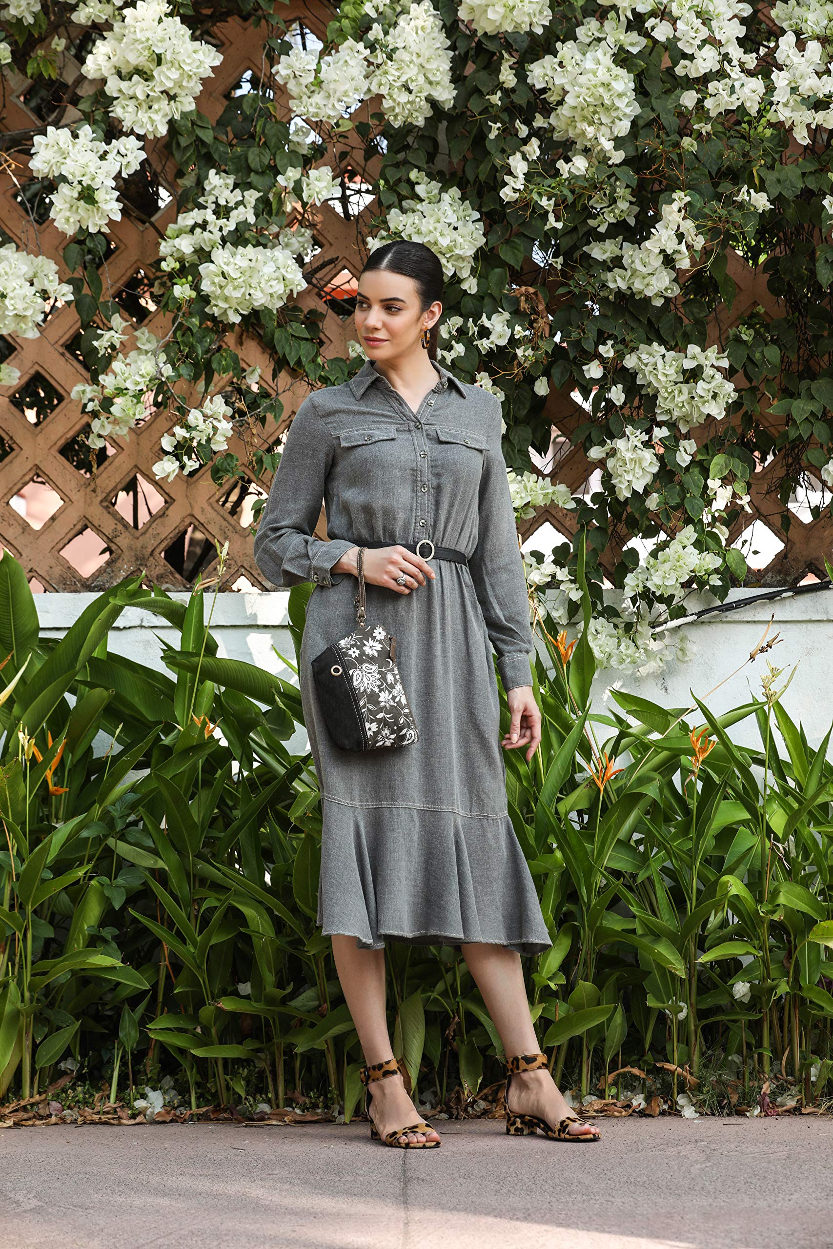 Myra Bag Wadelia Upcycled Canvas & Leather Wristlet Pouch Bag S-1517