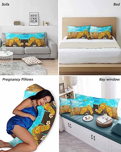 Edwiinsa Hello Summer Pillow Covers King Standard Set of 2 20x36 Bed Pillow, Tropical Ocean Starfish Slippers Spring Floral Plush Soft Comfort for Hair/Skin Cooling Pillowcases with Envelop Closure