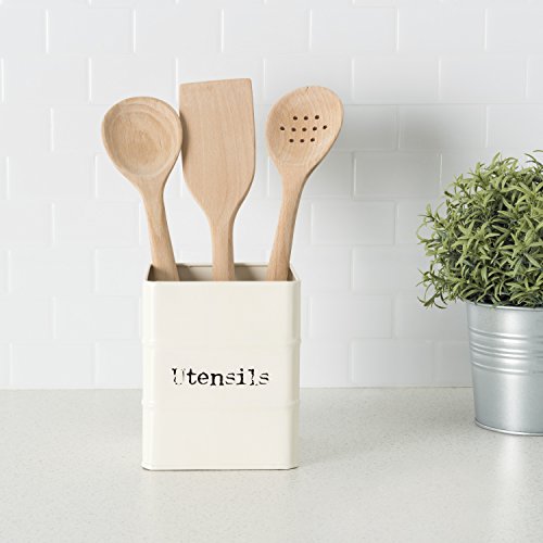 Home Basics Tin Kitchen Food Storage Organization Canister Collection (Utensil Holder, Ivory)