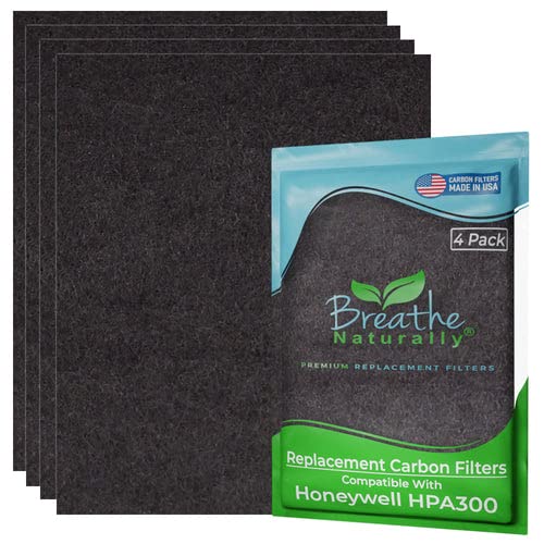 Breathe Naturally "R" Replacement Filters Compatible with Honeywell Air Purifier HPA300 or HRF-R3 Series - Activated Carbon Prefilter - Made in USA - 14"x17.2"x0.2" (Pack of 4 Carbon Prefilters)