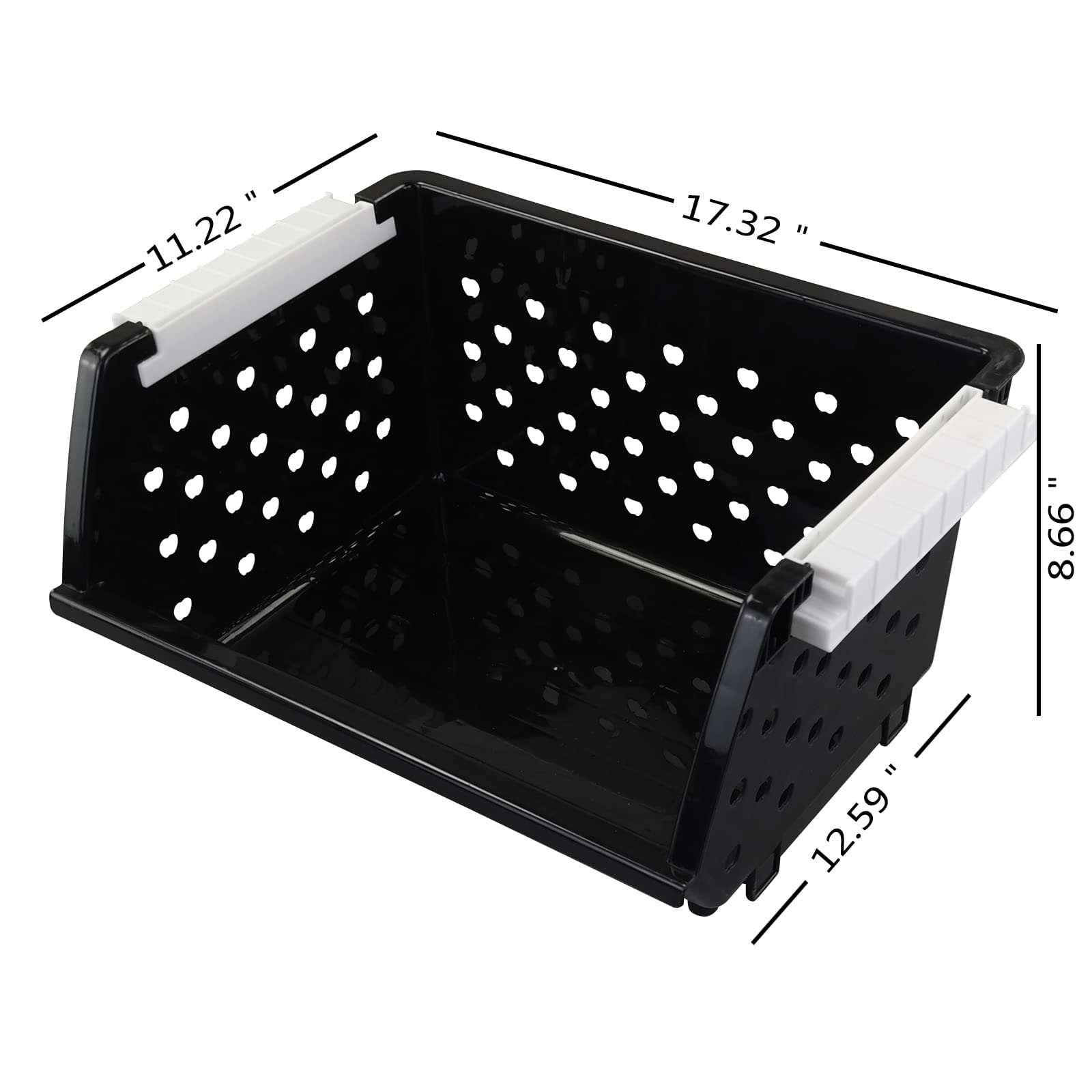 CadineUS 4-pack Plastic Stackable Organizer Basket, Large Stacking Storage Basket Bins, Black