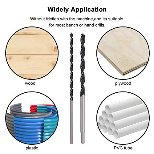 COMOWARE Extra Long Brad Point Drill Bit Set - 300mm Carbon Steel Wood Drill Bit Set for Hardwood, Plywood, Plastic, Aluminum, 7Pcs | 1/8'', 3/16'', 1/4'', 5/16'', 3/8'', 7/16'', 1/2'' (7 Pcs)