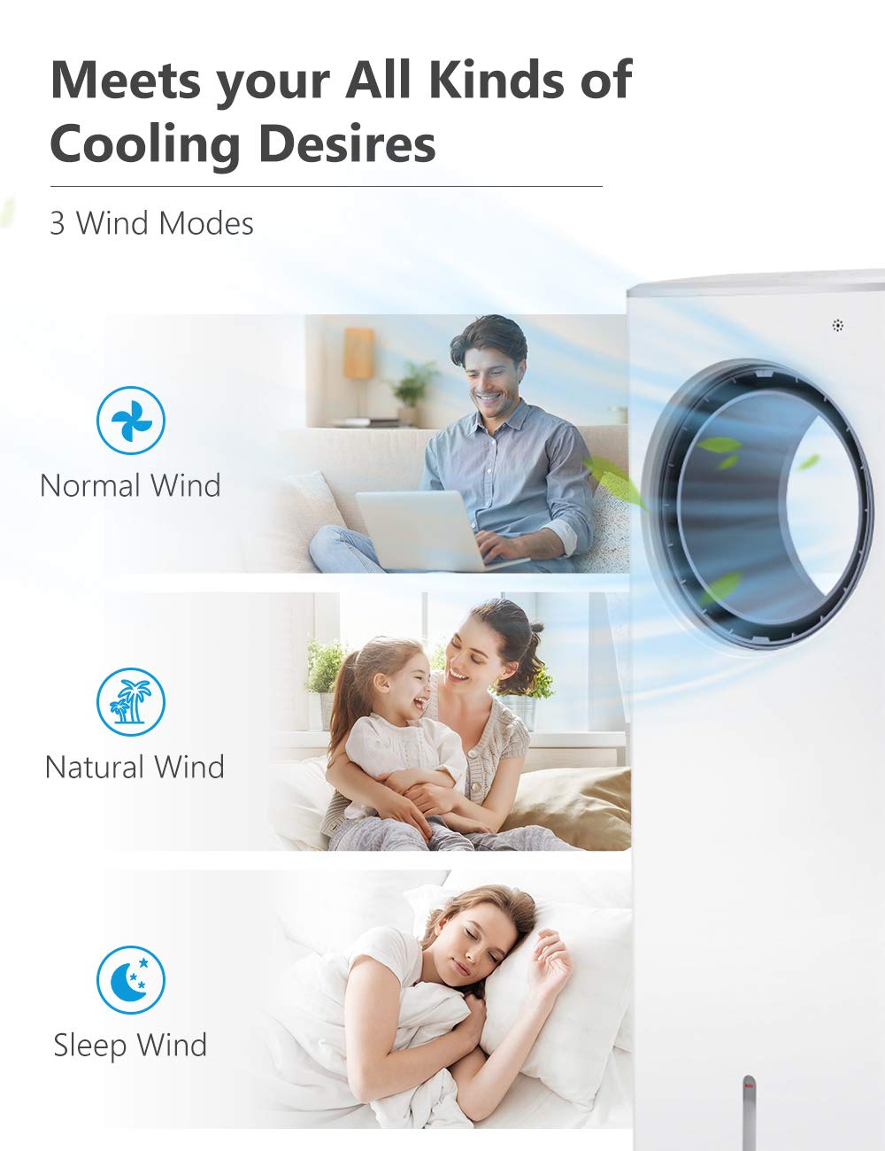 BREEZEWELL 2-in-1 Evaporative Air Cooler, Tower Fan, Swamp Cooler w/ 3 Wind Speeds, 4 Modes w/Cooling&Humidification, Remote Control, 40° Oscillation, 8-Hour Timer, Low Noise for Home & Office, 32-In