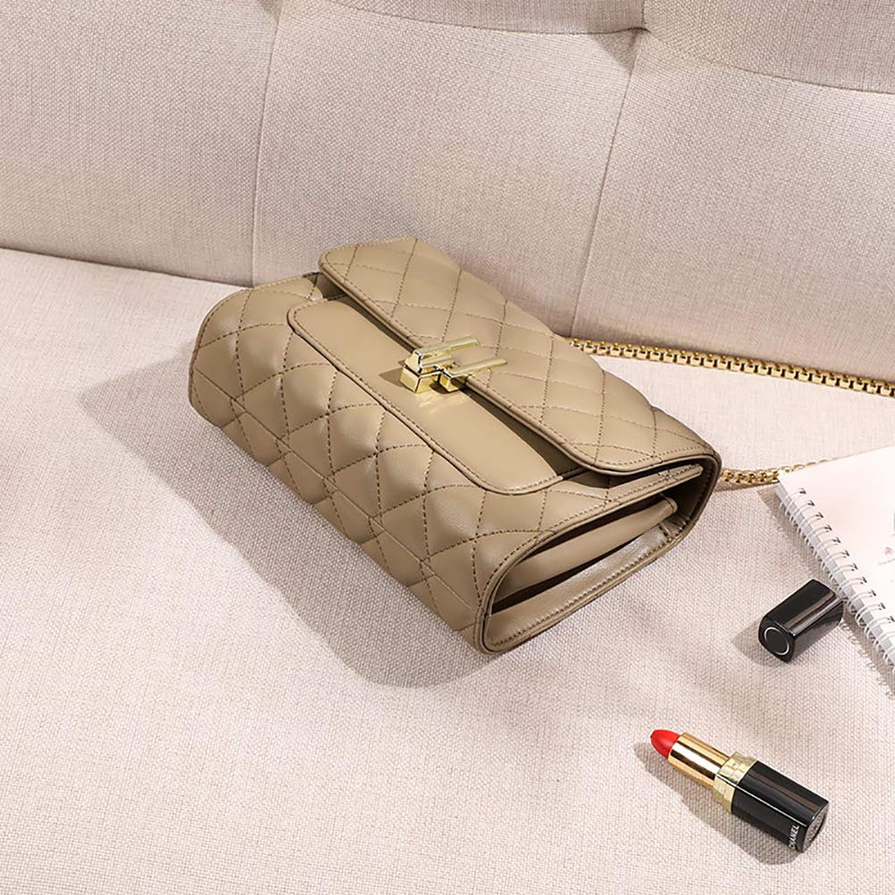 Plergi Small Genuine Leather Crossbody Quilted Flap Handbag with Chain Strap for Women Lightweight Cellphone Bag