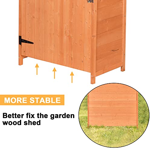 Outdoor Storage Shed, Wooden Garden Storage Cabinet with Lockable Doors, Utility Tool Organizer with 3 Shelves, Waterproof Outside Tool Shed for Patio Garden Backyard Lawn (Natural)