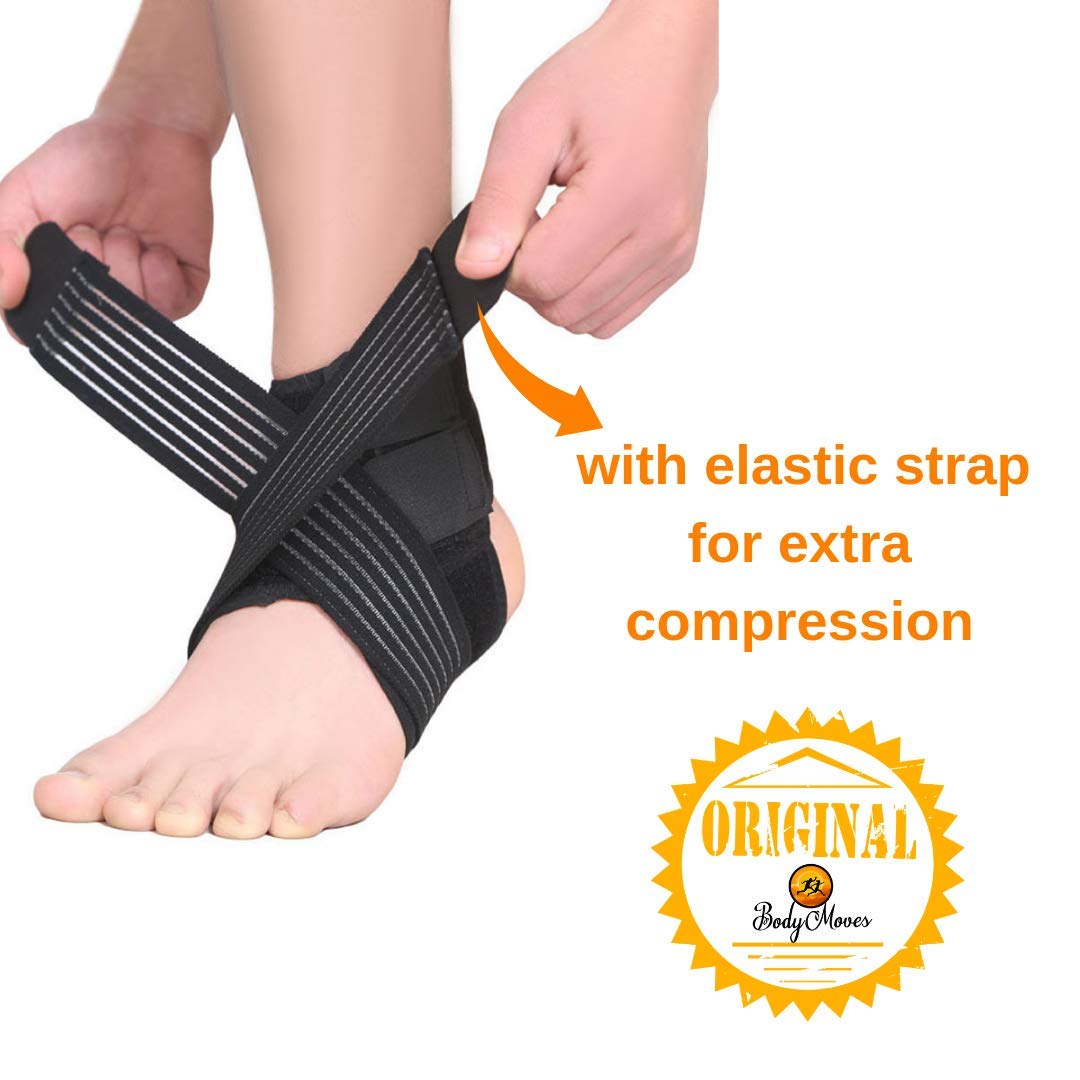 BodyMoves Kid's Ankle Brace Support Plus Hot and Cold Ice Pack (Sporty Black, MED for Big Kids (US 3.5-7))
