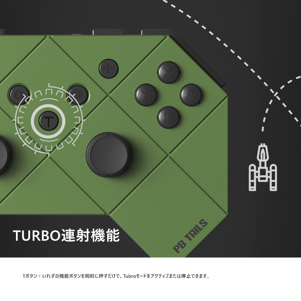 PB TAILS CHOC Portable Bluetooth Controller for Nintendo Switch | Play Games On The Go | Wireless Gamepad for Android, Switch, PC, STEAM, Raspberry Pi | Switch Turbo Controller for Travel | Green
