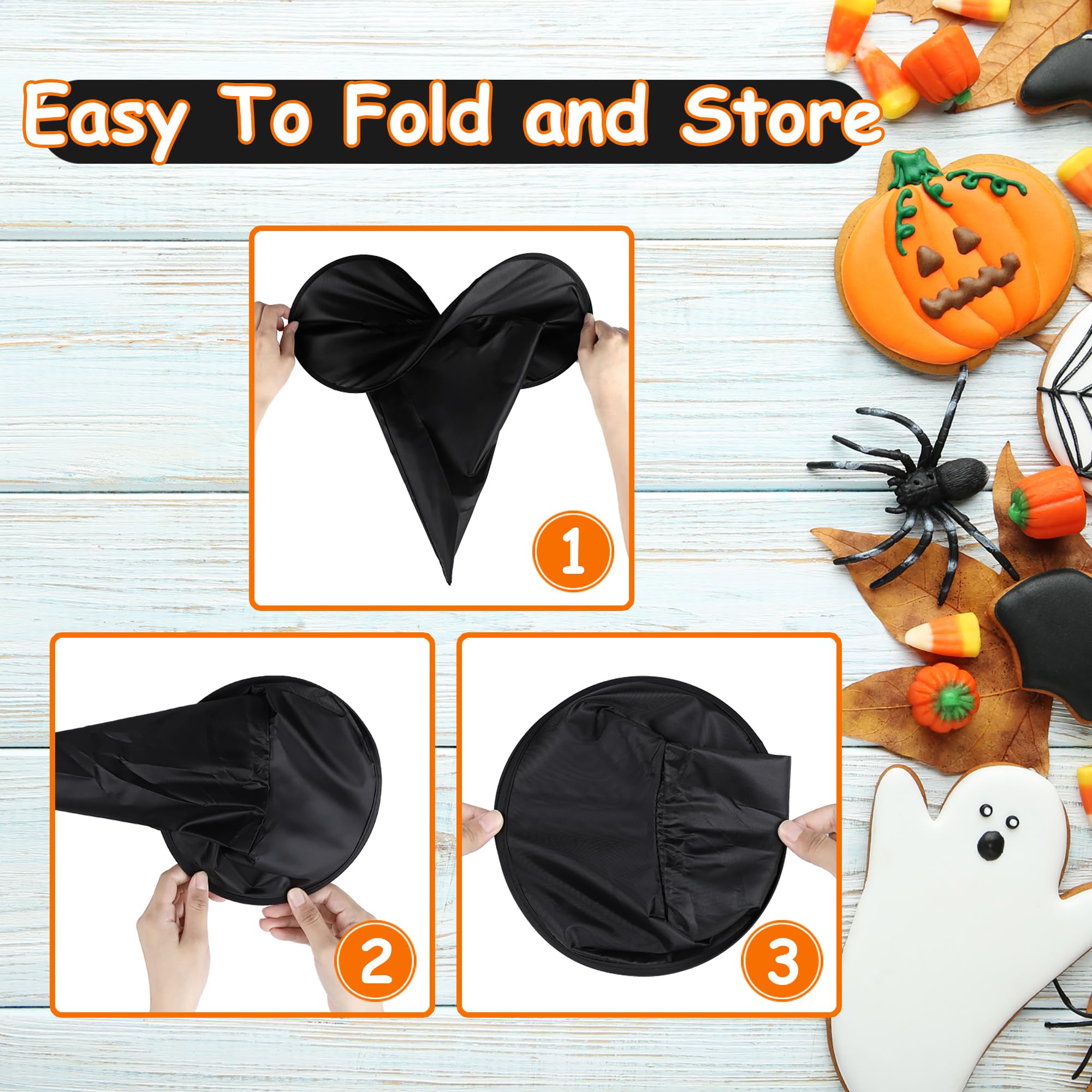 Elcoho 12 Halloween Black Witch Hats, Costume Accessories Caps, 32 3D Bat Wall Stickers for Yard Party
