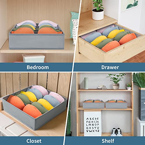 DIMJ 2 Pack Bra Drawer Organizers, 5 Cells Underwear Organizer Drawer Bra with Divider Zip Storage Cabinet Organizer Fabric Box for Bra, Socks, Ties, Belts (Grey)