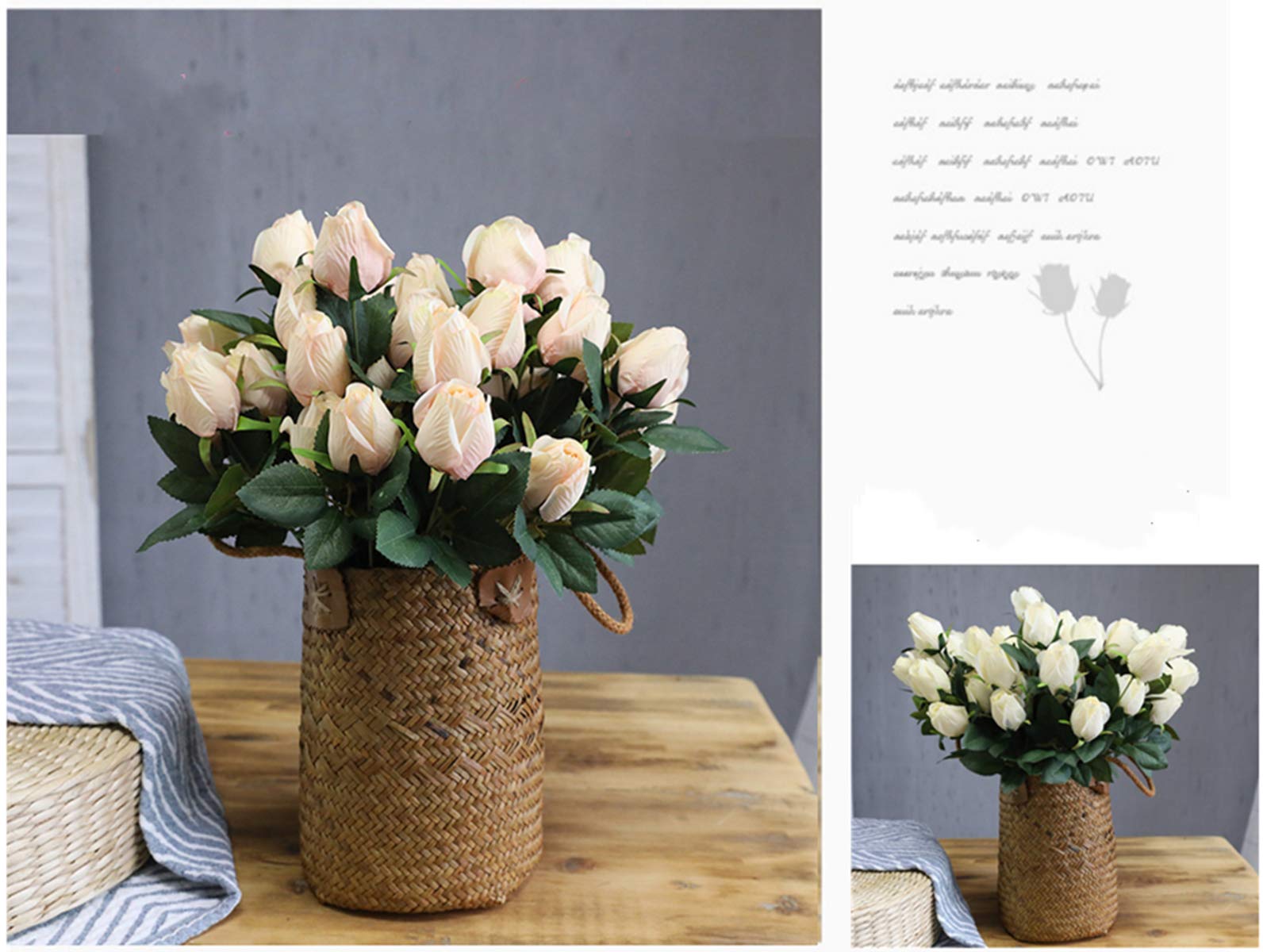 Plmqiuy Artificial Rose 9 Heads for Home Office Garden Party Wedding Decoration. (White)