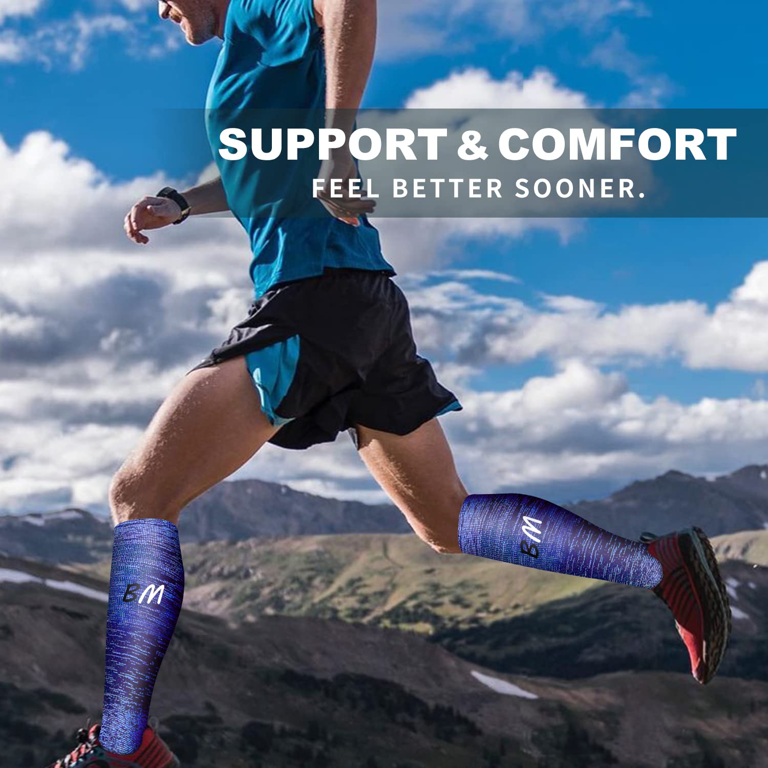 Bluemaple 6 Pack Copper Compression Socks for Women and Men Circulation-Best Support for Medical, Running,Nursing,Athletic