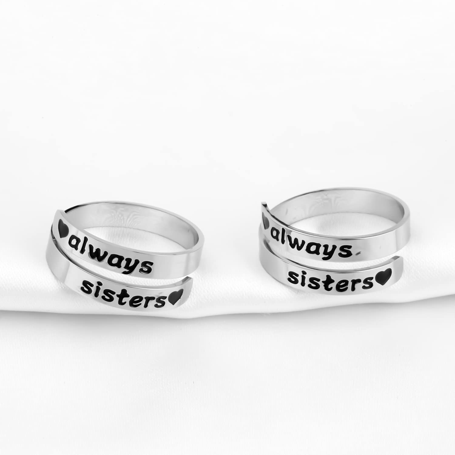 BAUNA 2PCS Best Friends Rings Pinky Promise Adjustable Spiral Wrap Twist Ring Always Sisters for Family Twins Sisters (Twin Sisters Rings)