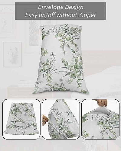 Edwiinsa Teal Summer Tropical Plants Pillow Covers King Standard Set of 2 20x36 Bed Pillow, Spring Green Leaves Plush Soft Comfort for Hair/Skin Cooling Pillowcases with Envelop Closure