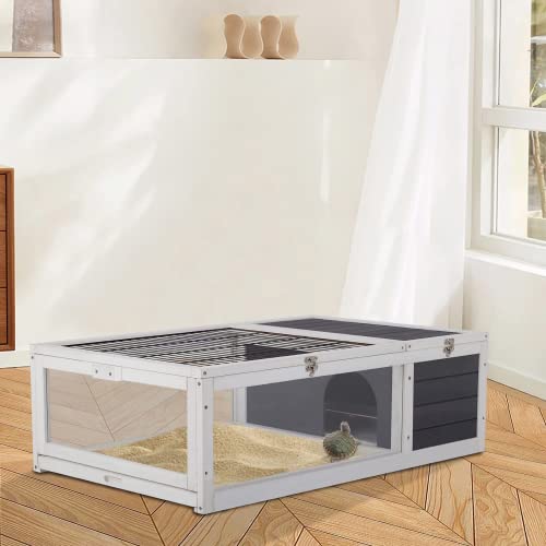 Tortoise House Wooden Turtle Habitat w/Removable Bottom, Large Reptile Cage Indoor Small Animals Habitats for Lizards, Bearded Dragon
