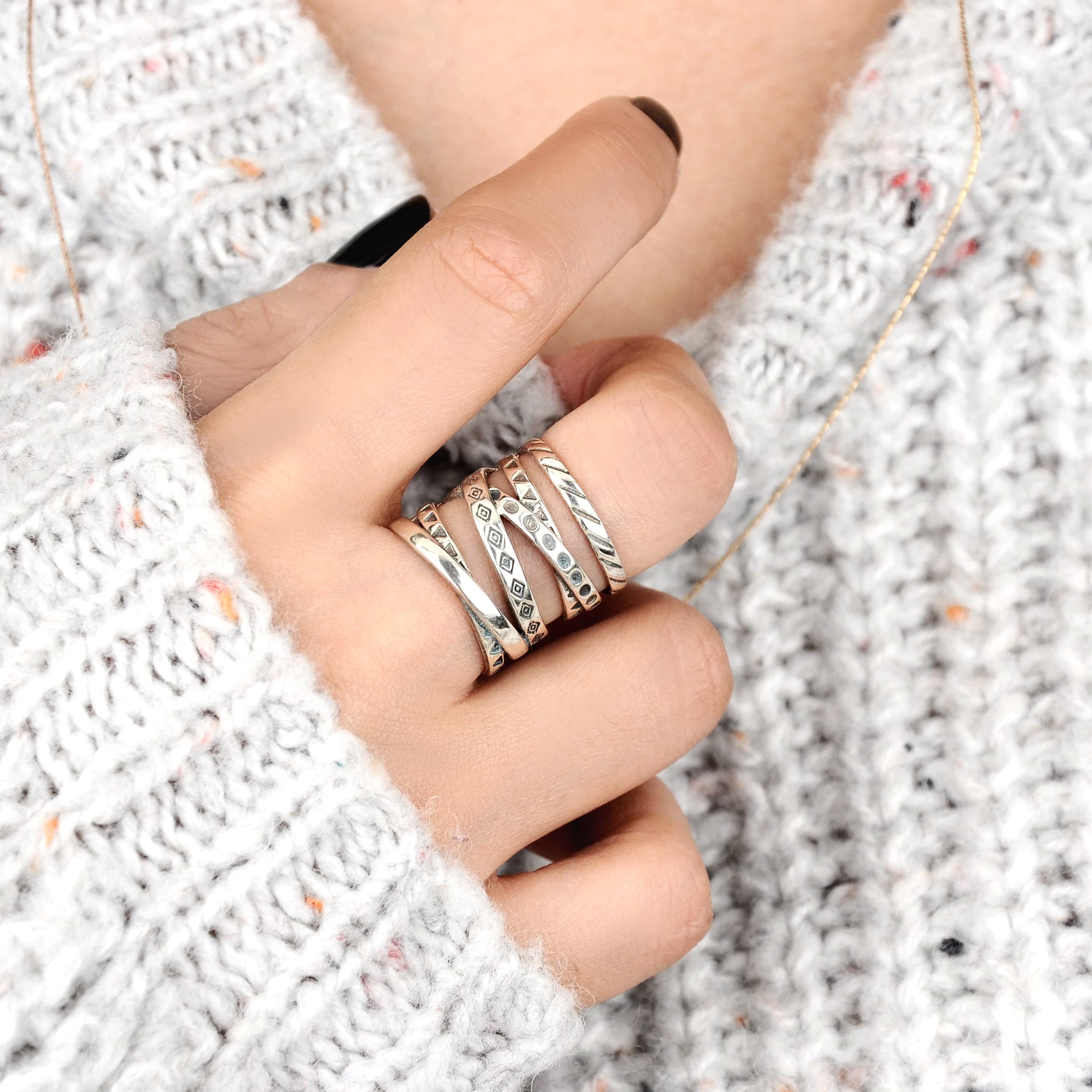 Boho-Magic Sterling Silver Ring for Women Statement Wide Band Engraved Jewelry (9)