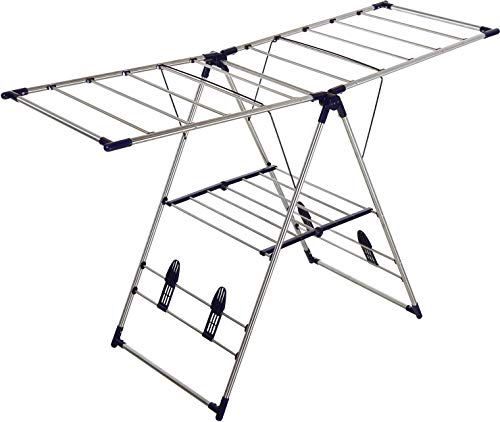 CUISINE TALENT EZHOME Large Foldaway Laundry Rack, Heavy Duty, Collapsible, Space-Saving Storage, Stainless Steel, Indoor/Outdoor
