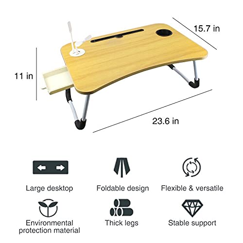 Laptop Stand for Bed with USB,Foldable Desk Bed Tray with USB Charge Port/Fan/LED Light Cup Holder/Storage Drawer, Bed Table Tray for Working, Watching Movie on Bed/Couch/Sofa/Floor by QPEY