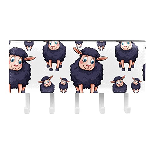 Cute Cartoon Sheep Pattern Rack Organizer with 5 Hooks Wall Bathroom Kitchen Shelf Rack Multifunctional Storage Shelf