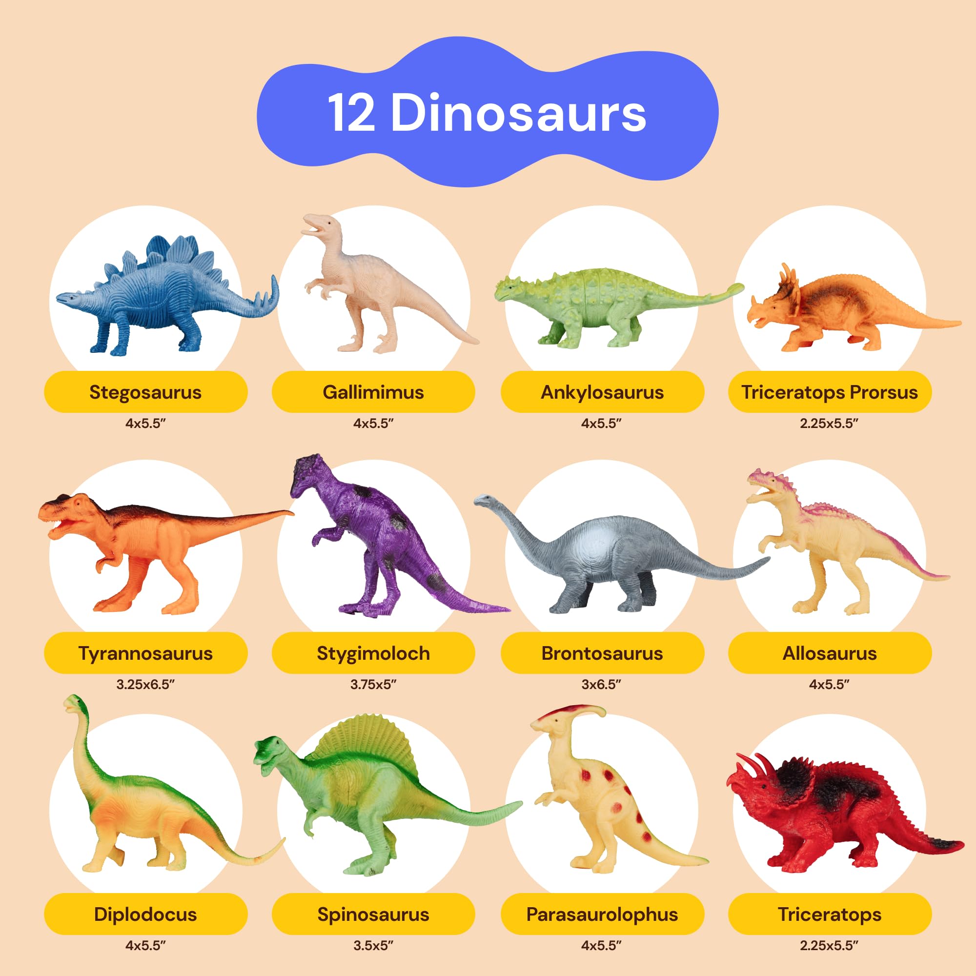 PLAYVIBE Dinosaur Toys for Kids 3-5 β 12 Realistic Small Dinosaur Figures with Storage Box, 5-7 Years Old β Toddler Boy Dino Toys