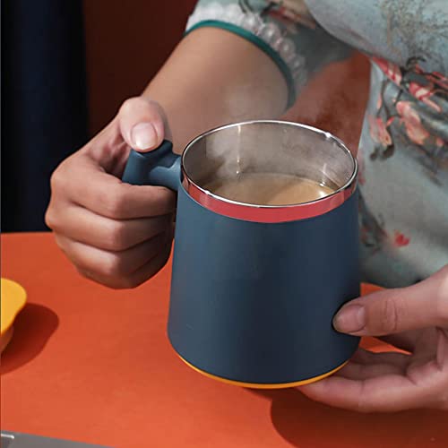 Khanjuan Coffee Mug with Lid and Handle, 14oz Double Layer Anti-scalding and Splash-proof Stainless Steel Coffee Cup, Can be Used for Home,Office,Business Trip and Travel (Blue)