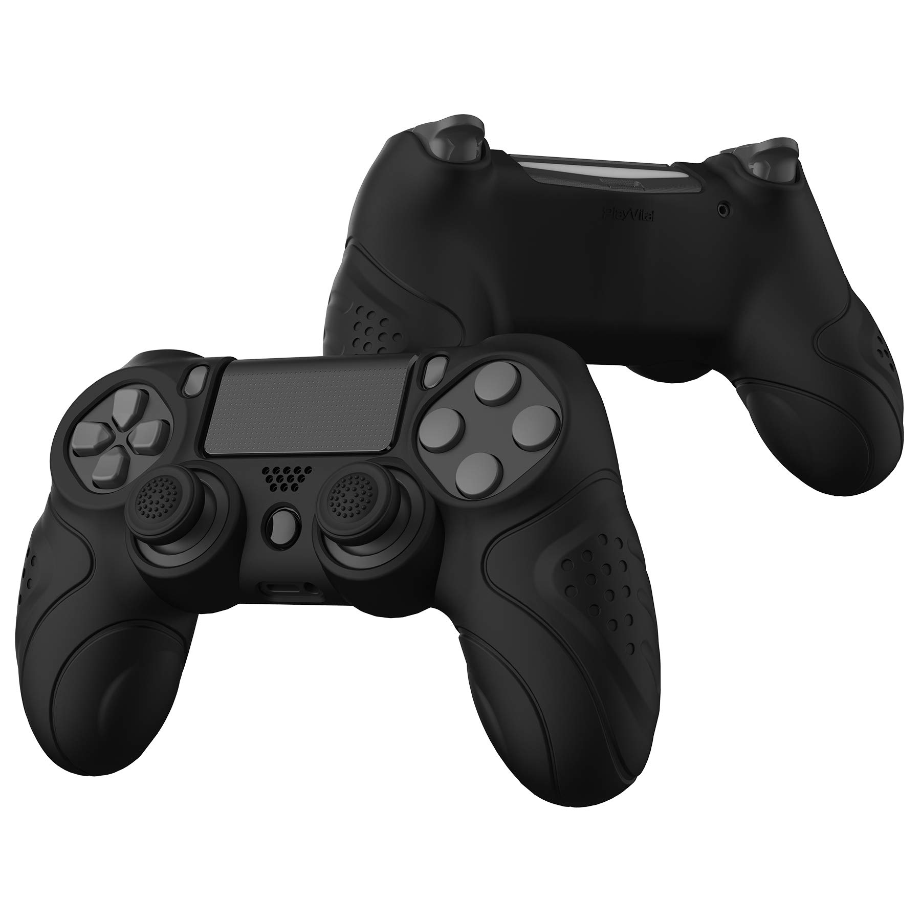 PlayVital Anti-Slip Controller Silicone Case Cover for PS4, Rubber Protector with Joystick Caps for PS4 Slim/Pro Controller - Black