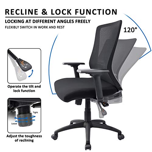 Big and Tall Ergonomic Office Chair Mesh Computer Desk Chair with Wide Seat, Adjustable Arms, and Lumbar Support, High Back Rolling Swivel Task Chair (Black)