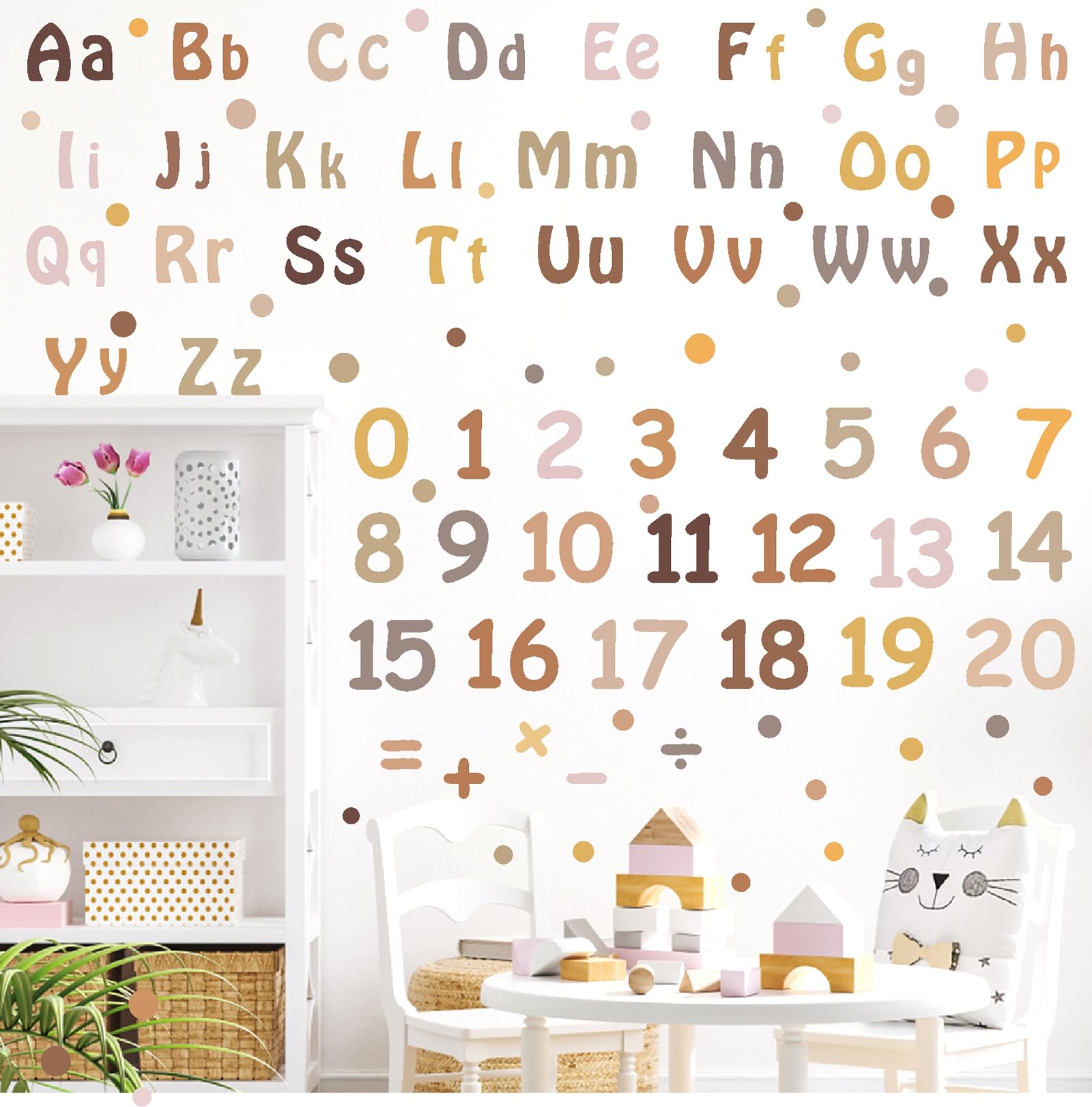 Boho Alphabet Wall Decals Neutral Number Wall Decals Peel and Stick Watercolor Letter Decals ABC Wall Stickers Removable Educational Learning Wall Stickers for Kids Room Playroom Classroom Decor