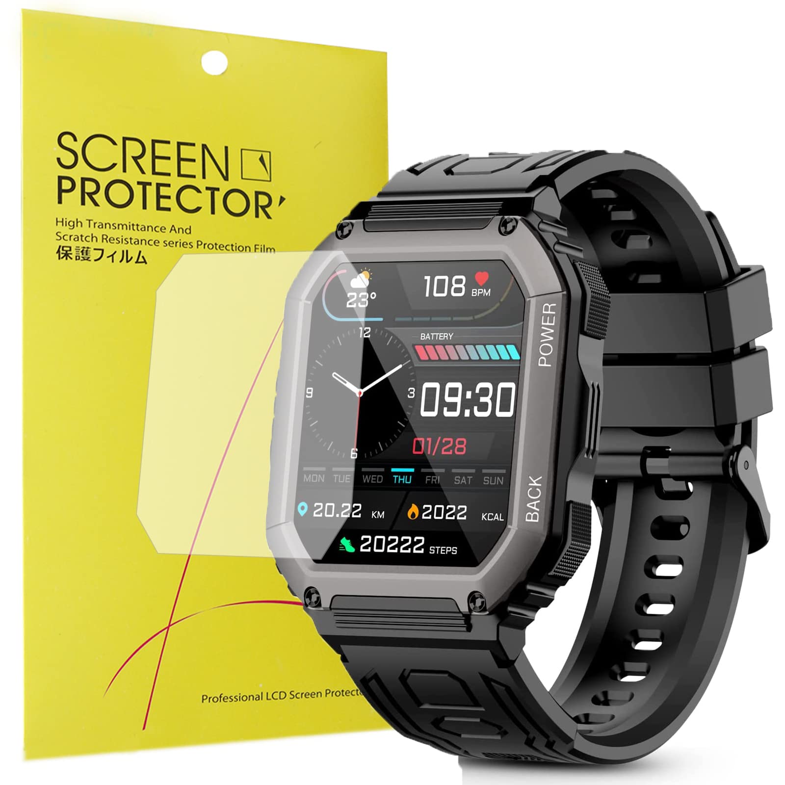 Compatible for Hemisol KR06 Military Smart Watches Screen Protector, [6 Pack] Full Coverage TPU Clear Film Compatible for ZYCZWL KR06 Smartwatch / Tonoue KR06 Smartwatch / Hemisol KR06 Smartwatch / KR06 Smartwatch (6 PACK)