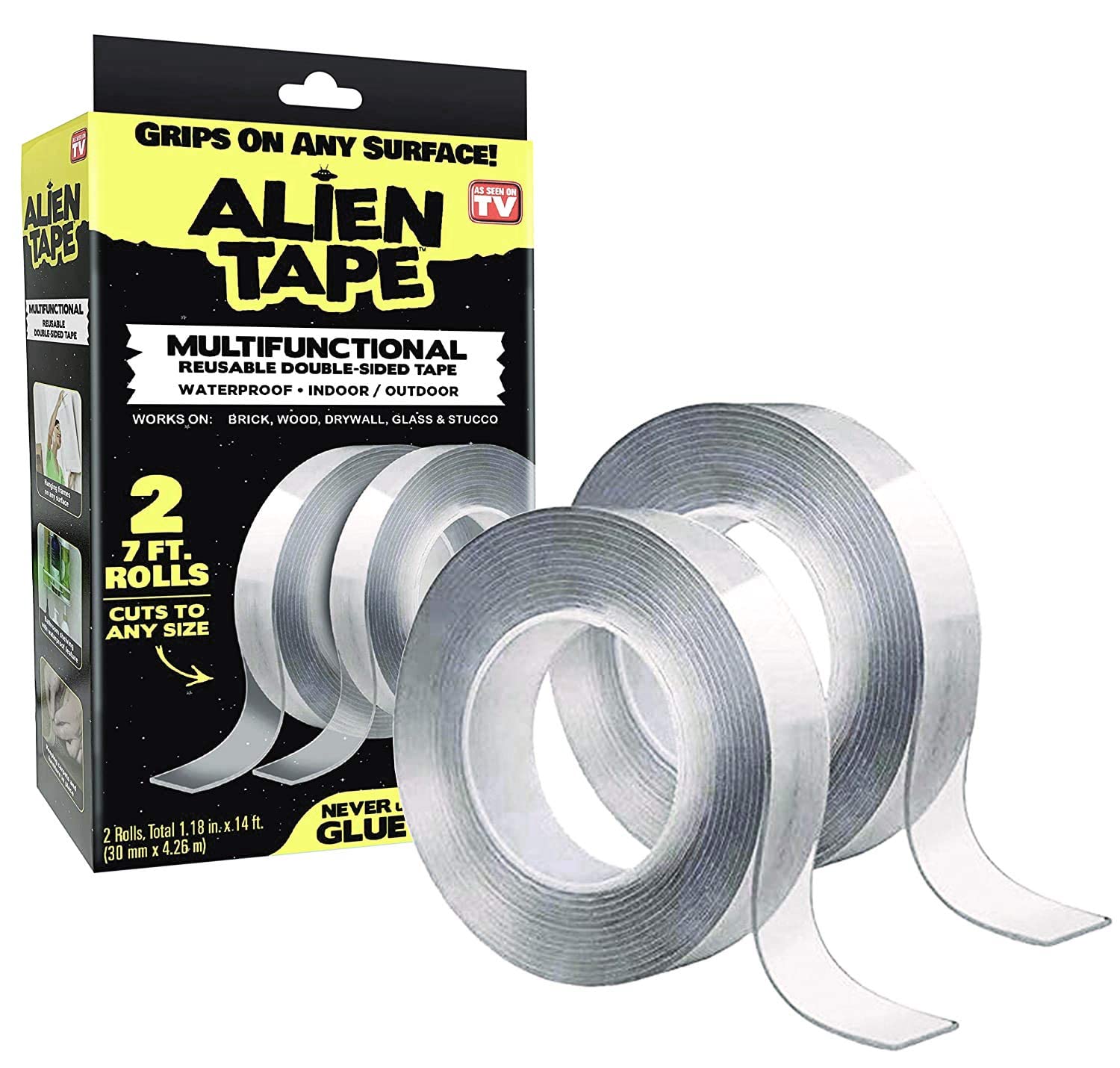 Bell+Howell ALIENTAPE Nano Double Sided Tape, Multipurpose Removable Adhesive Transparent Grip Mounting, Washable Strong Sticky Heavy Duty for Carpet Photo Frame Poster Décor As Seen On TV